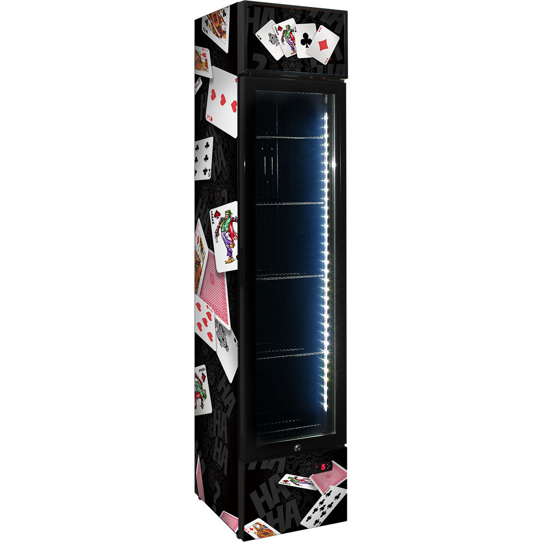 Branded Skinny Upright Bar Fridge With 'Joker' Playing Card Design - M ...
