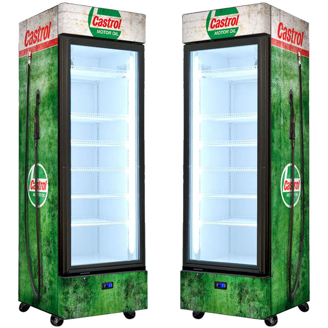 Castrol Fuel Pump Upright Quiet Running Black Glass Door Bar Fridge ...